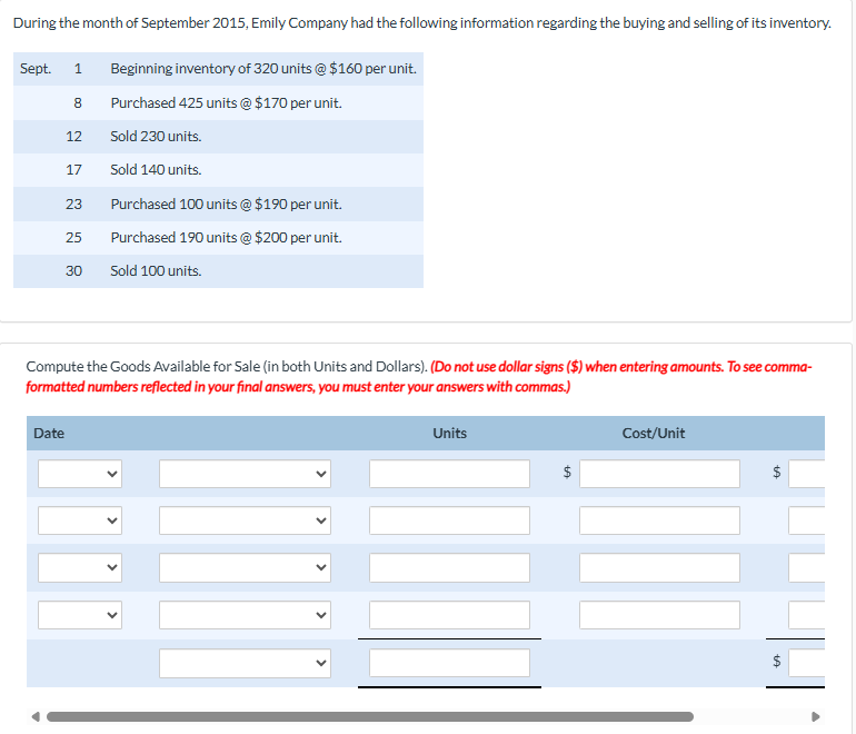 Solved During the month of September 2015, ﻿Emily Company | Chegg.com