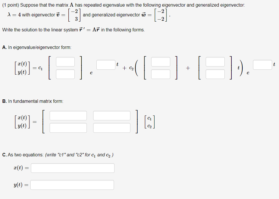 Solved Suppose that the matrix A(1 ﻿point) ﻿Suppose that the | Chegg.com