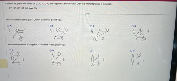 Solved Coraider the graph with vertex set {K,R,S,T,W) and | Chegg.com