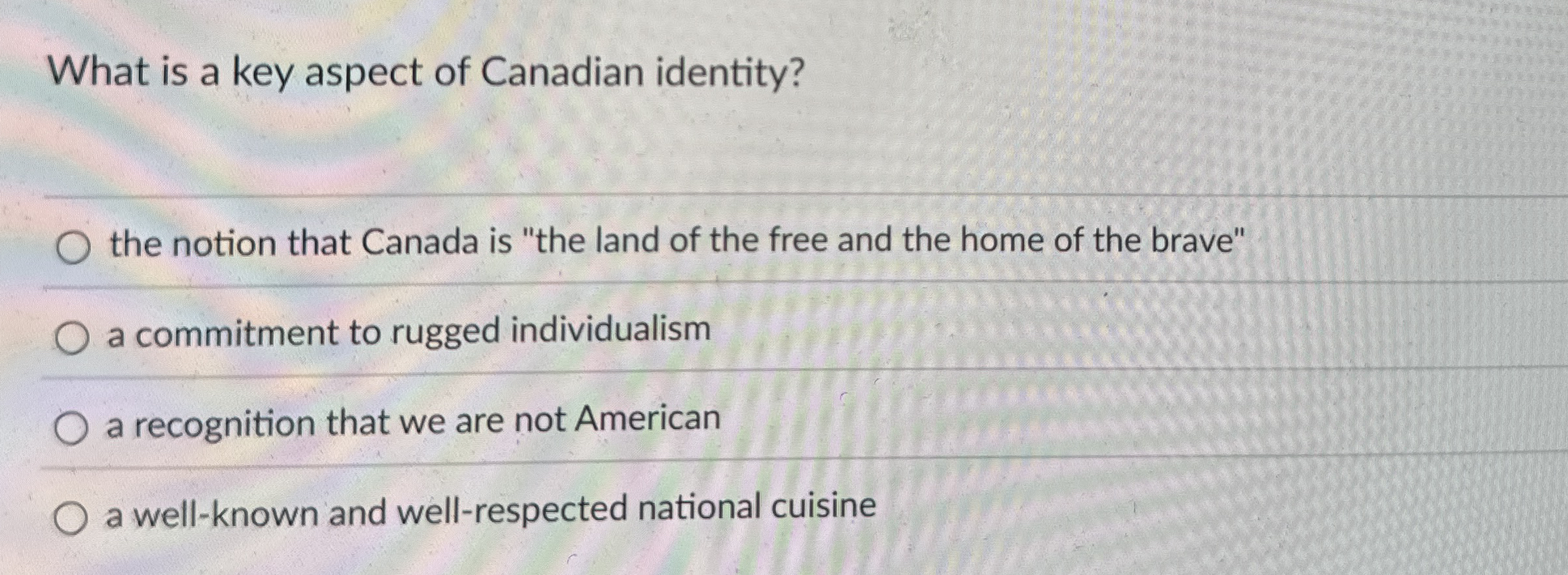 What is a key aspect of Canadian identity?the notion | Chegg.com