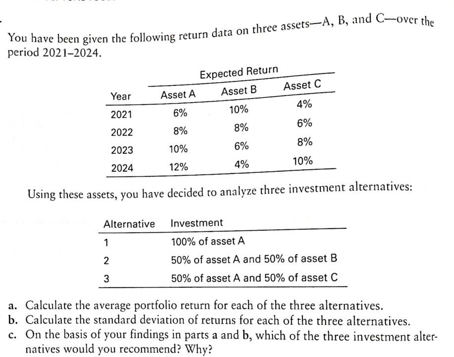 Solved You have been given the following return data on | Chegg.com