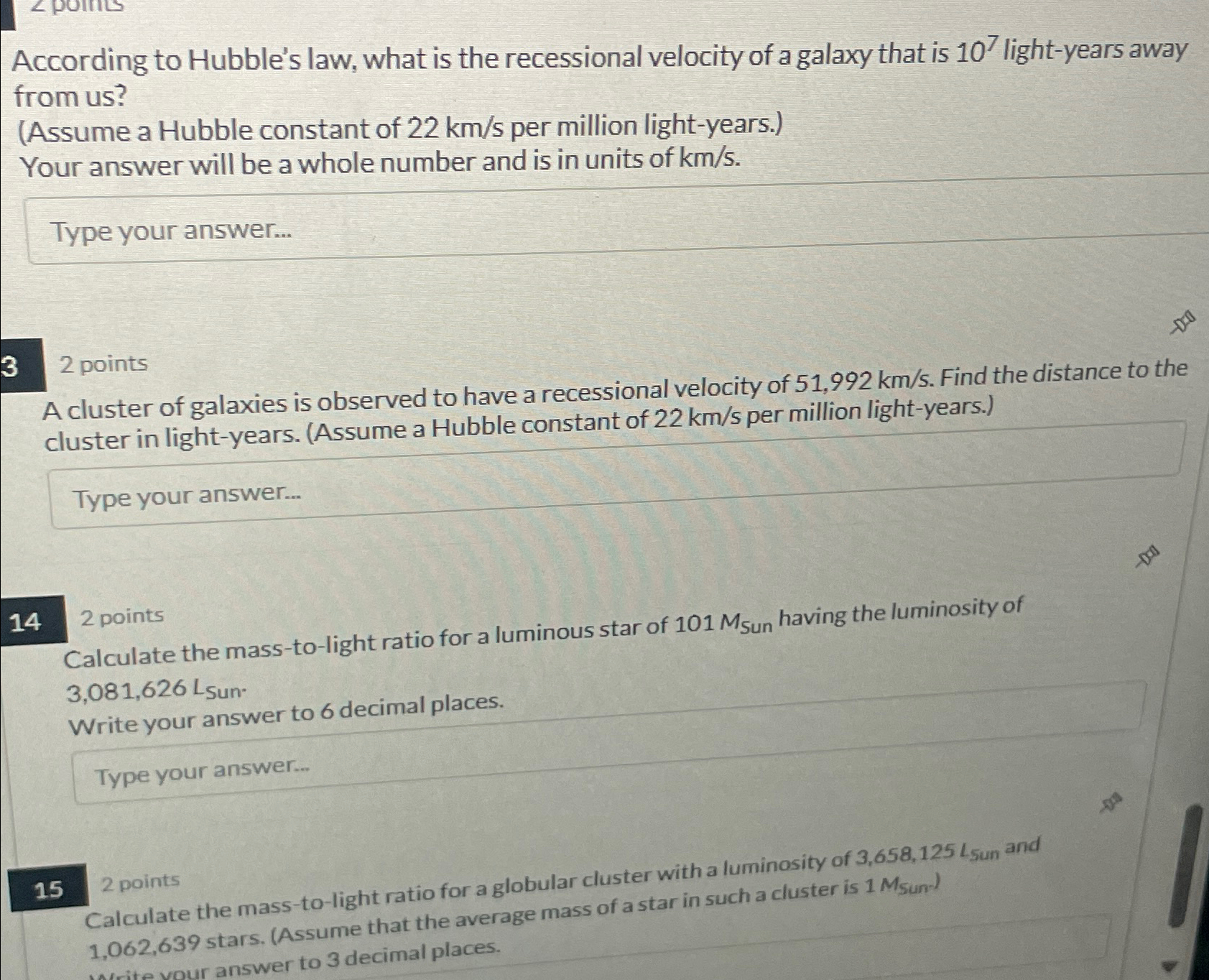 Solved According to Hubble's law, what is the recessional | Chegg.com