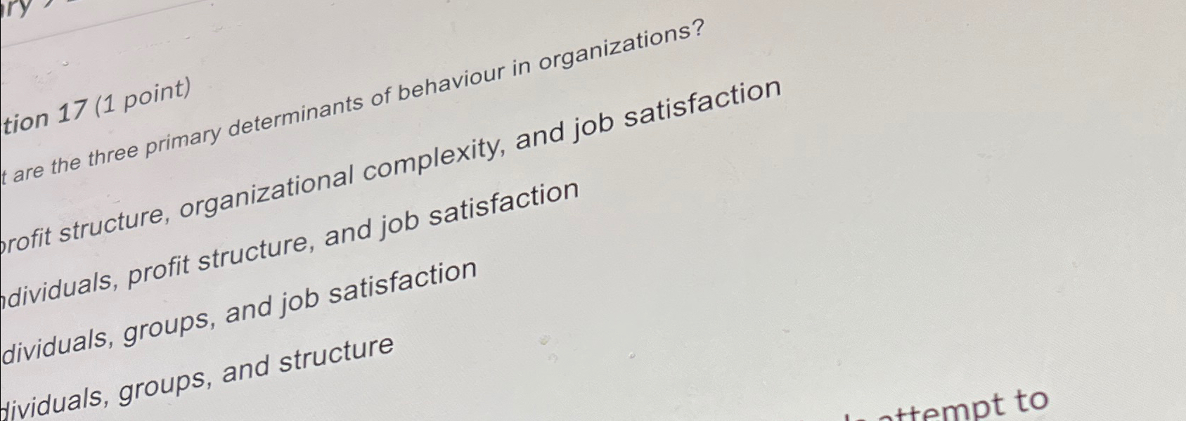 Solved tion 17 (1 ﻿point)tare the three primary determinants | Chegg.com