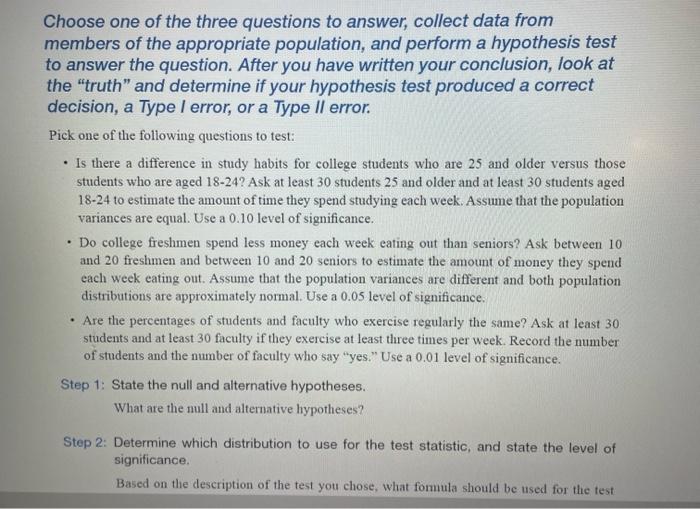 Solved Choose one of the three questions to answer, collect | Chegg.com