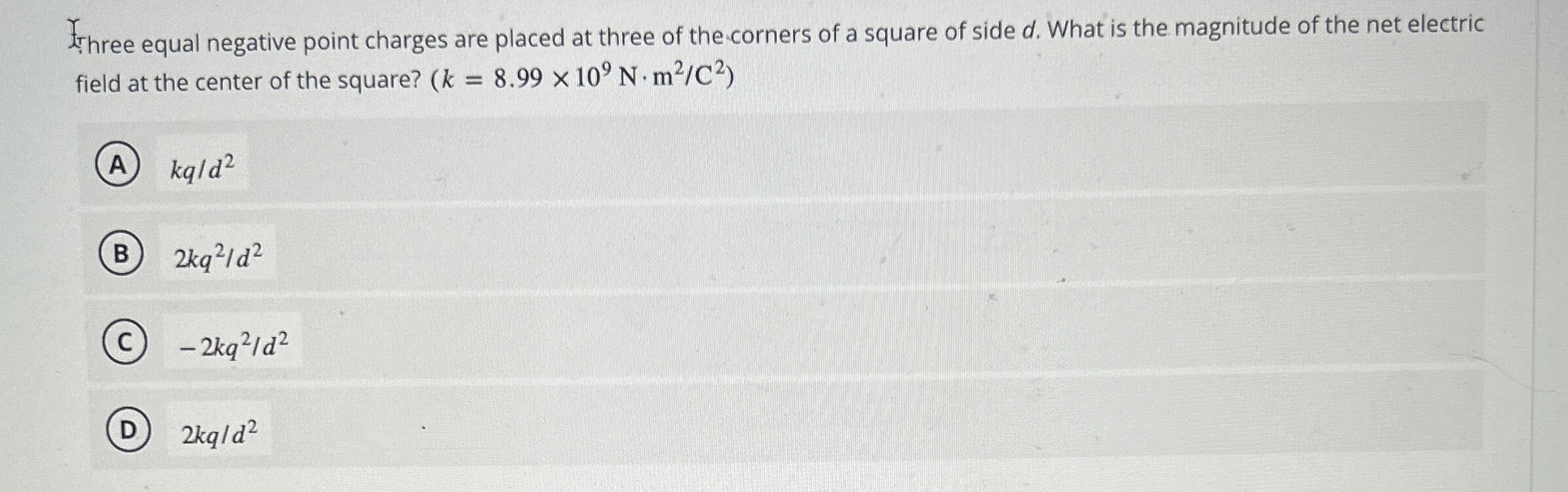Solved IThree equal negative point charges are placed at | Chegg.com