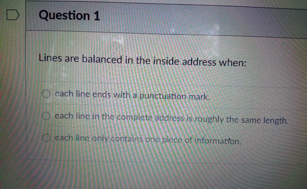 Solved Question 1Lines are balanced in the inside address | Chegg.com