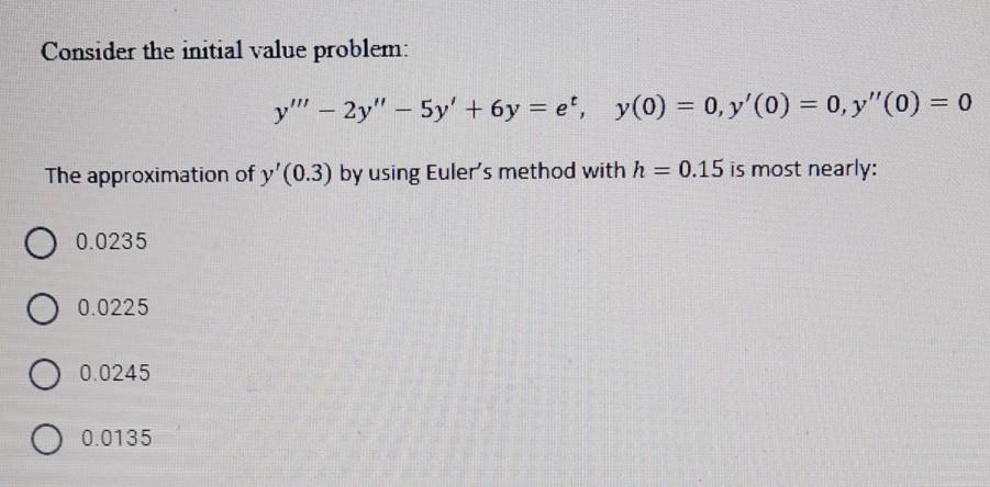 Solved Consider the initial value problem: y!" – 2y" - 5y' + | Chegg.com