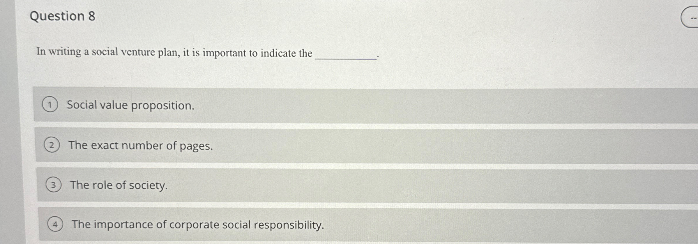 Solved Question 8In writing a social venture plan, it is | Chegg.com