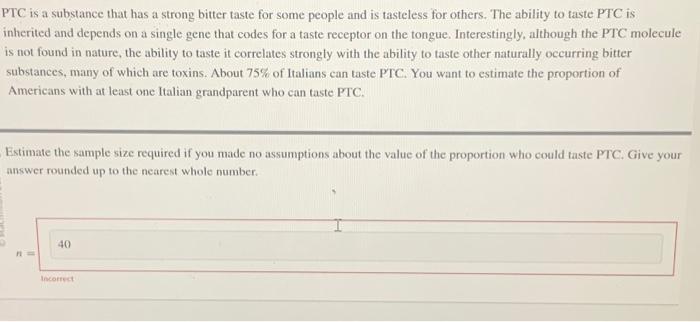 Solved PTC is a substance that has a strong bitter taste for | Chegg.com