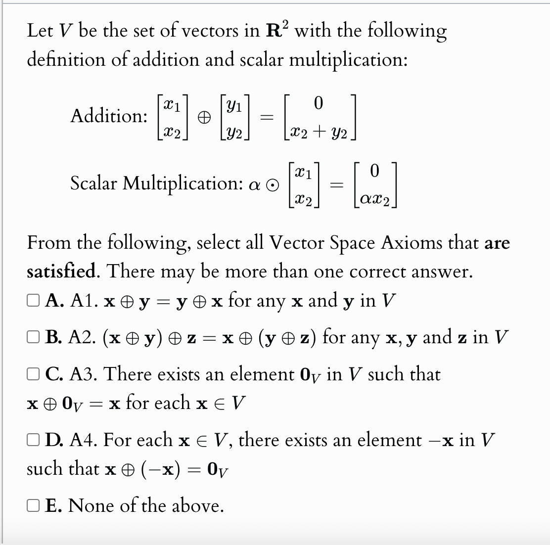 Solved Let V ﻿be the set of vectors in R2 ﻿with the | Chegg.com