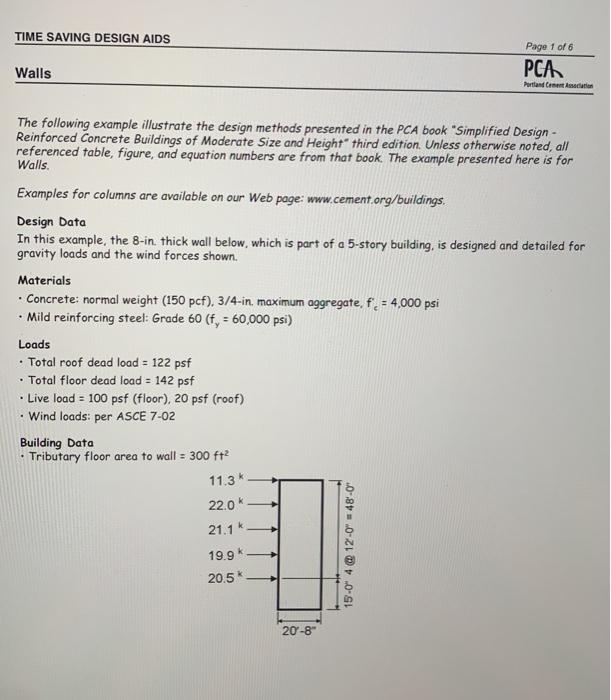 TIME SAVING DESIGN AIDS Page 1 of 6 Walls PCA | Chegg.com