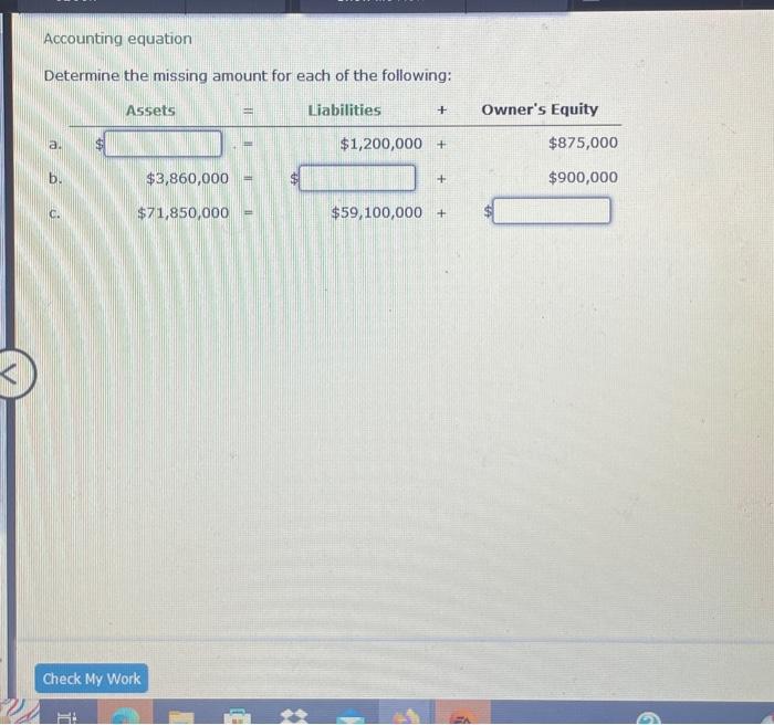 Solved Accounting equation Determine the missing amount for | Chegg.com