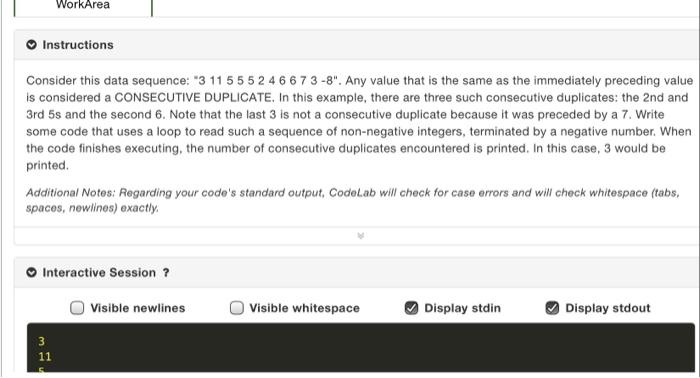 Solved WorkArea Instructions Consider this data sequence: *3 | Chegg.com