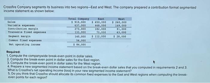 Solved Crossfire Company segments its business into two | Chegg.com