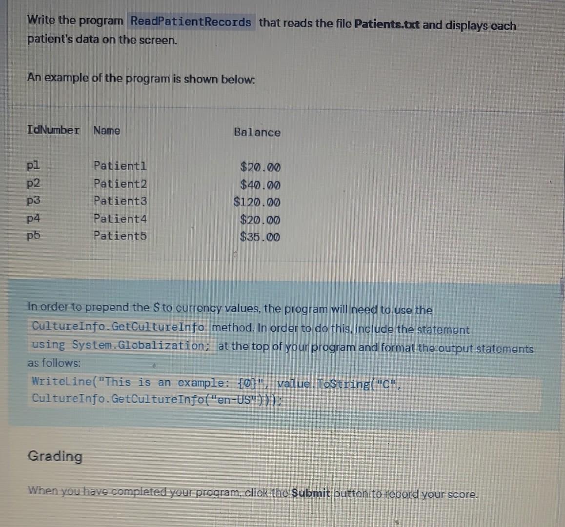 Solved Write the program that reads the file Patients.tut | Chegg.com