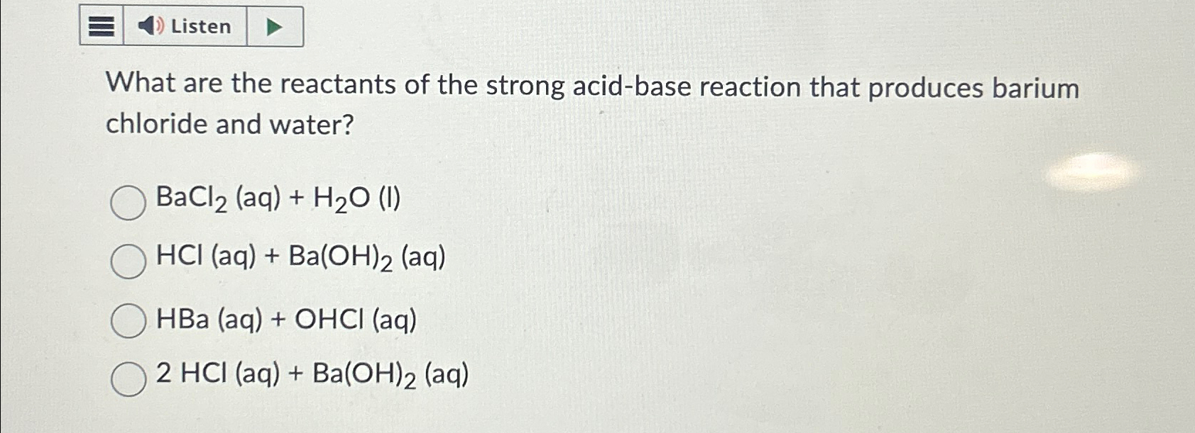 Solved What are the reactants of the strong acid-base | Chegg.com