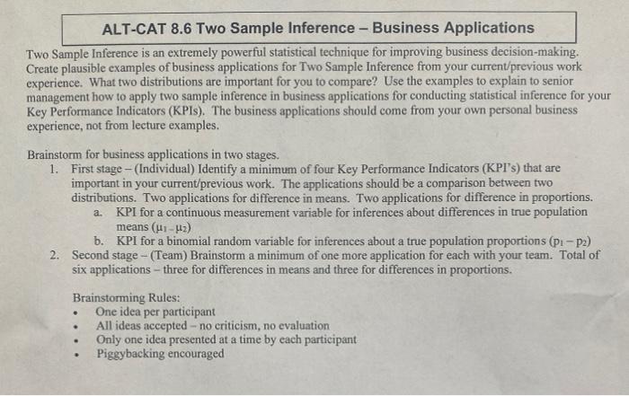 ALT-CAT 8.6 Two Sample Inference - Business | Chegg.com