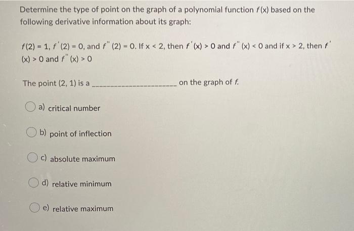 Solved Determine the type of point on the graph of a | Chegg.com