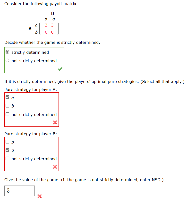 Consider the following payoff matrix. | Chegg.com