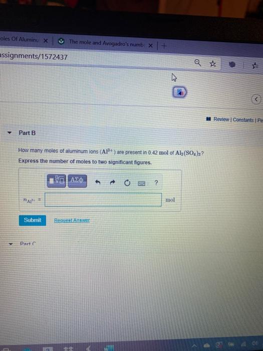 Solved oles Of Aluminux The mole and Avogadro's numbx | + | Chegg.com