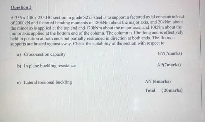 Solved Question 2 A 356 x 406 x 235 UC section in grade S275 | Chegg.com