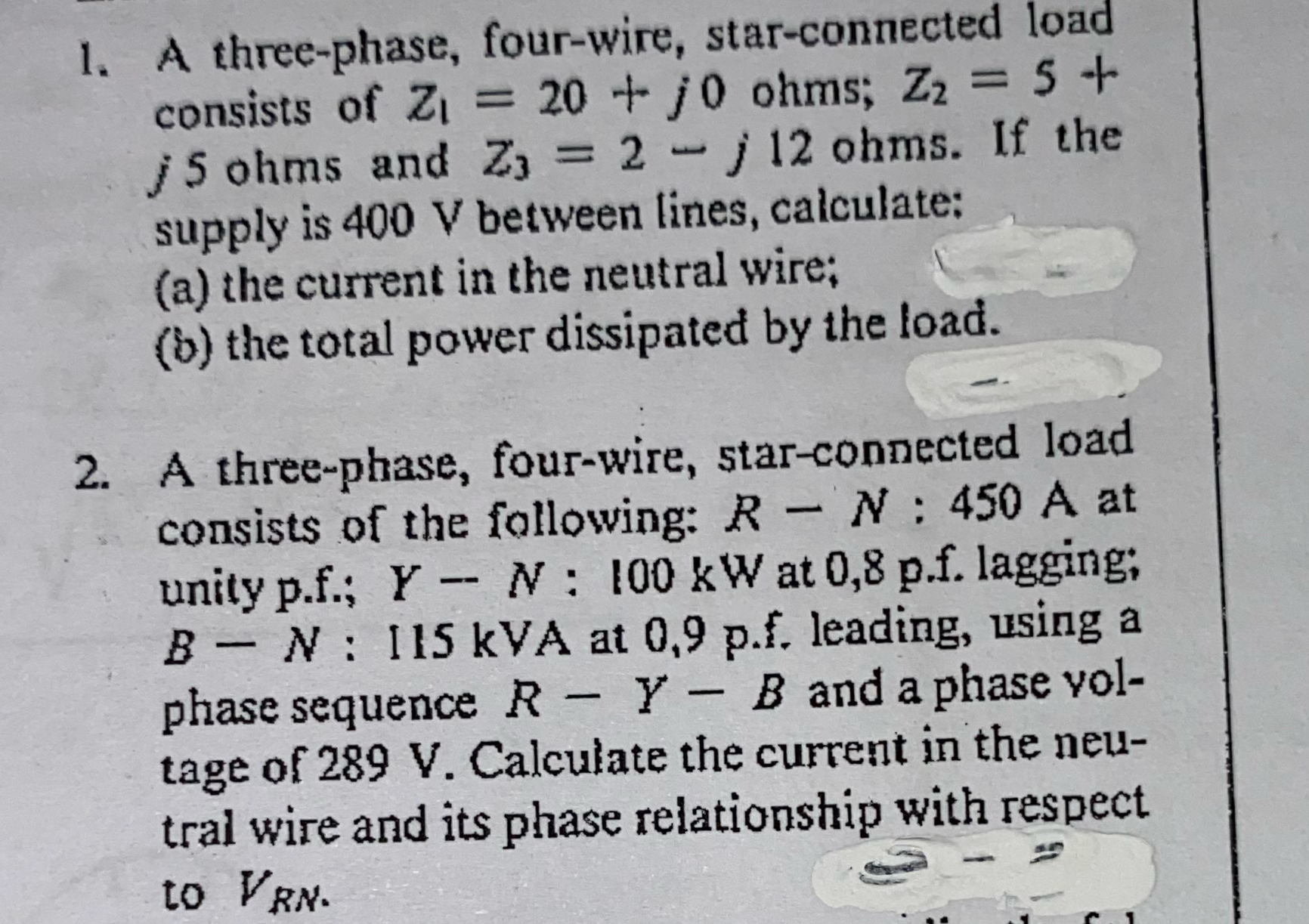Solved A three-phase, four-wire, star-connected load | Chegg.com