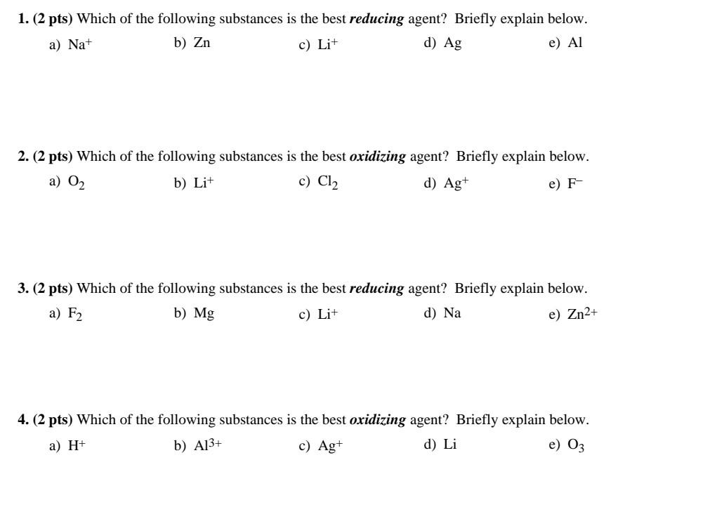 Solved 1. (2 pts) Which of the following substances is the | Chegg.com