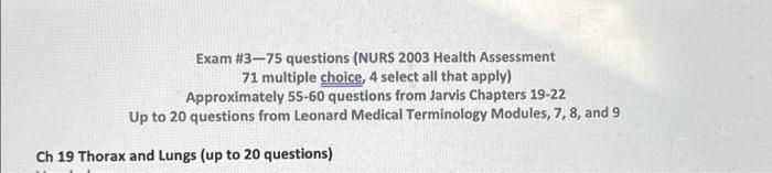 Exam # 3-75 questions (NURS 2003 Health Assessment 71 | Chegg.com