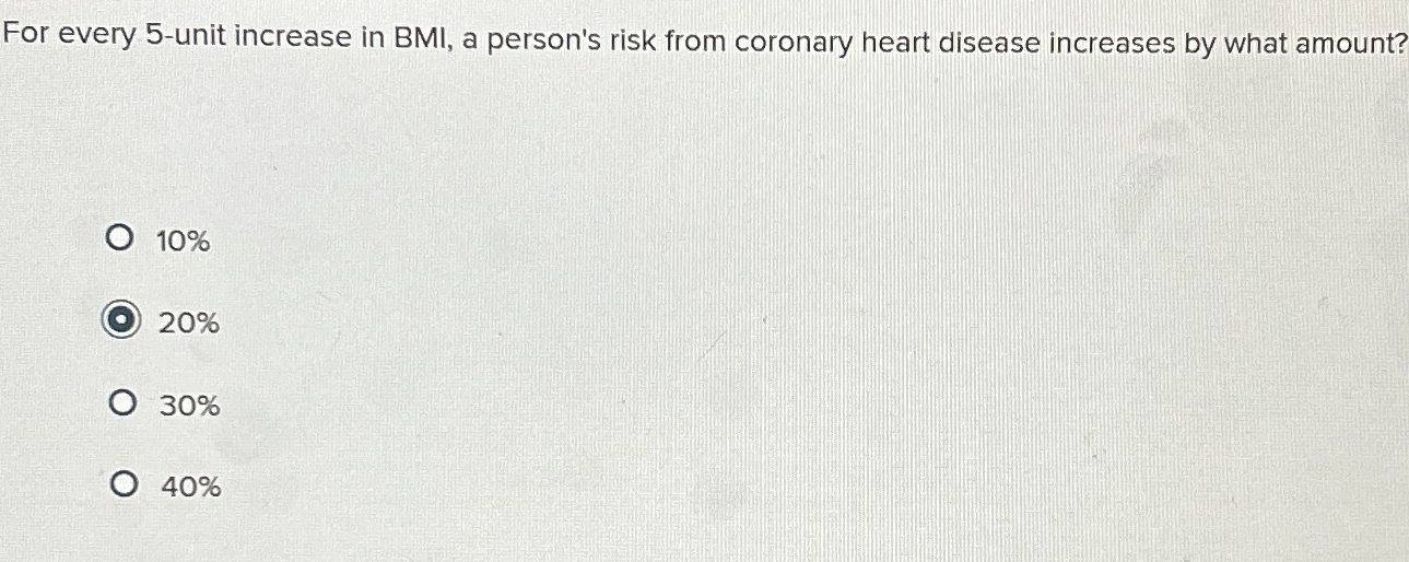 High Quality SOLUTION For every 5-unit increase in BMI, a person's risk ...