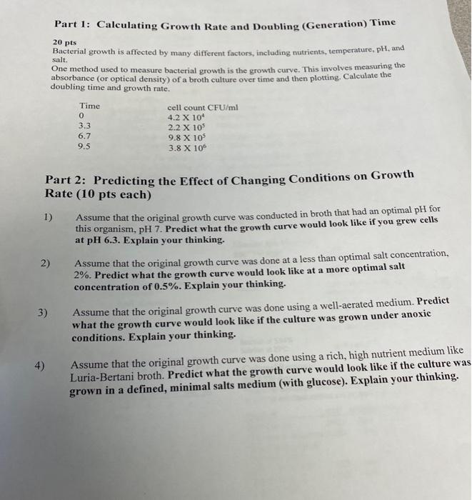 Solved Part 1: Calculating Growth Rate and Doubling | Chegg.com