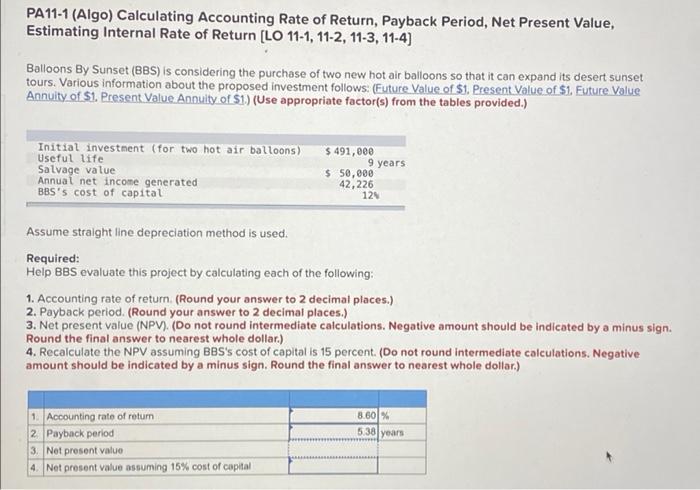 Solved PA11-1 (Algo) Calculating Accounting Rate of Return, | Chegg.com