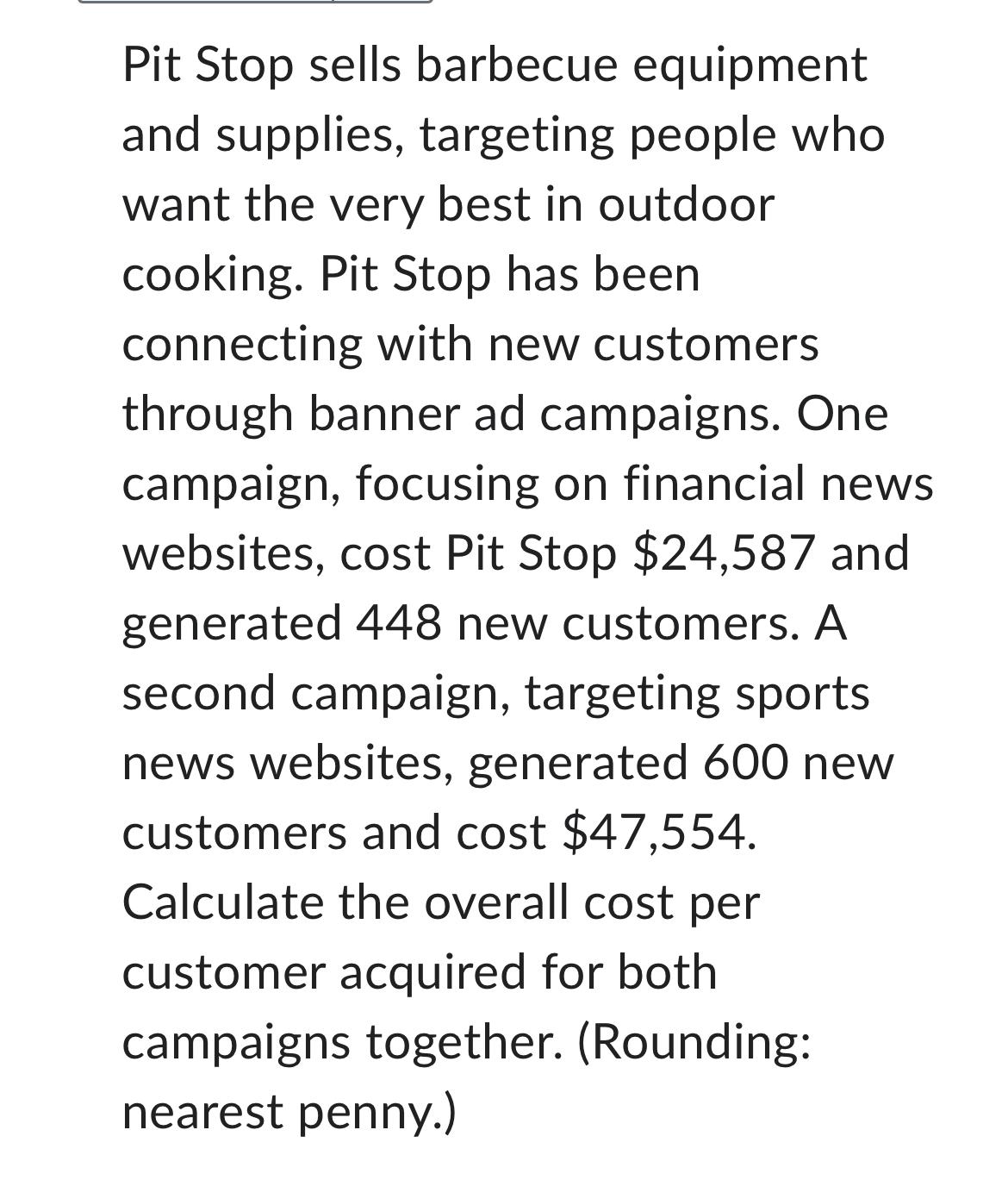 Solved Pit Stop sells barbecue equipment and supplies, | Chegg.com