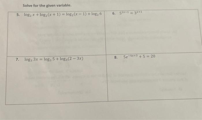 Solved Solve for the given variable. 5. | Chegg.com