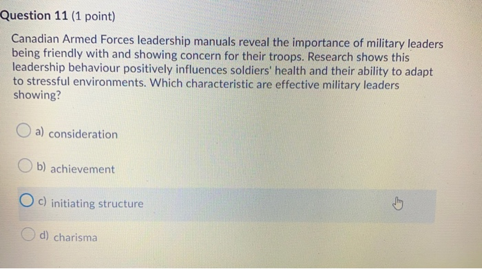 Solved Question 11 (1 point) Canadian Armed Forces | Chegg.com