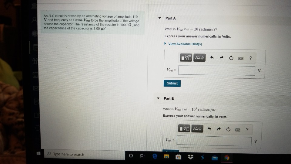 Solved Part A An R-C circuit is driven by an alternating | Chegg.com