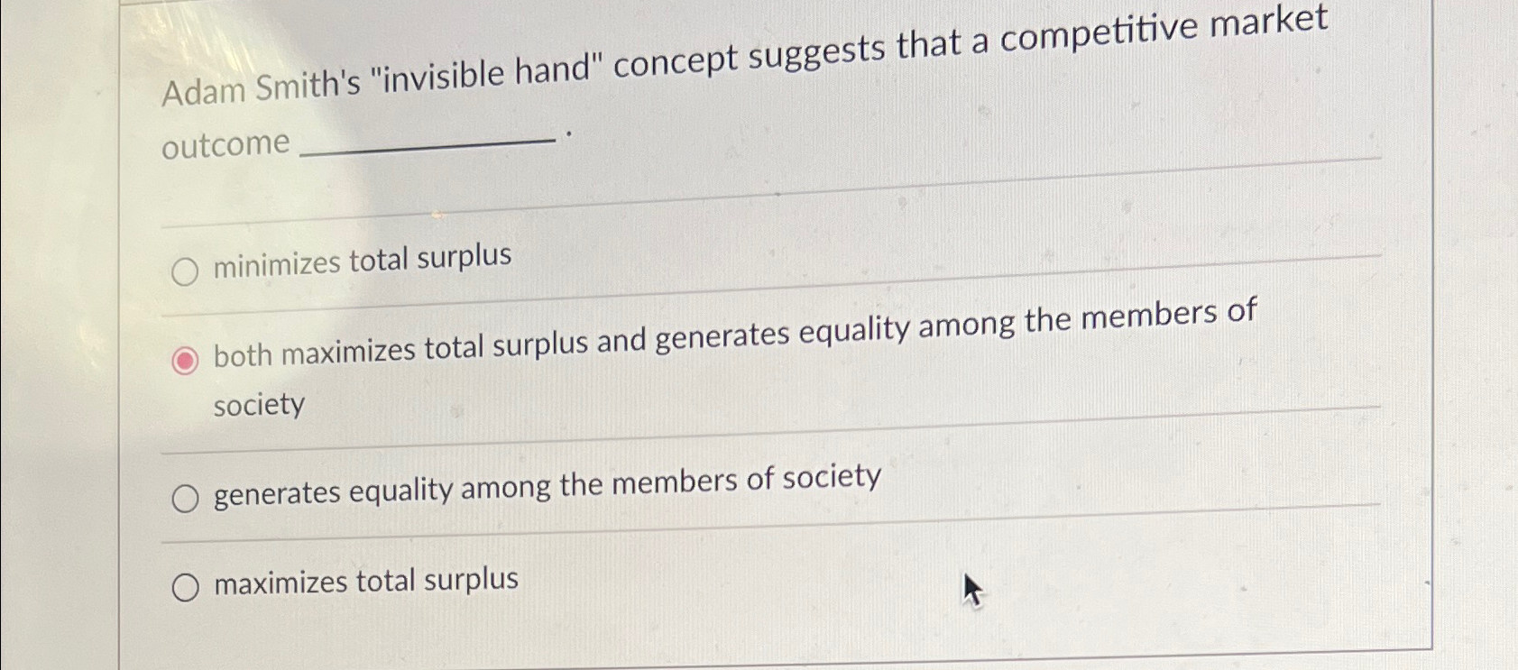 Solved Adam Smith's "invisible hand" concept suggests that a | Chegg.com