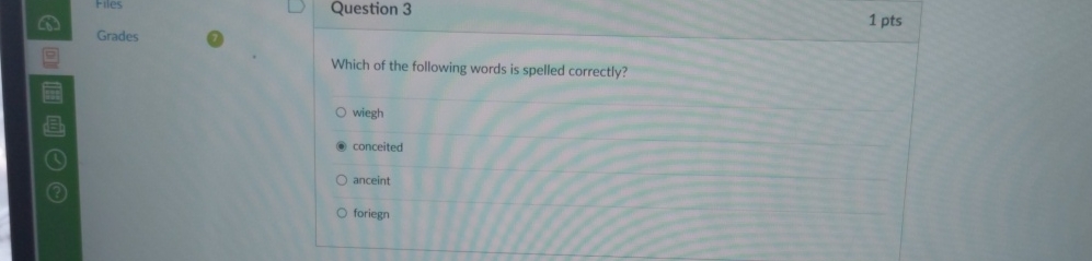 Solved FilesQuestion 3Grades1 ﻿ptsWhich of the following | Chegg.com