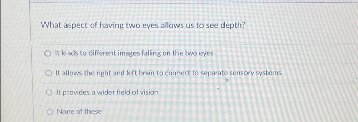 Solved What aspect of having two eyes allows us to see | Chegg.com