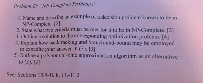 Solved Problem D: "NP-Complete Problems" 1. Name and | Chegg.com