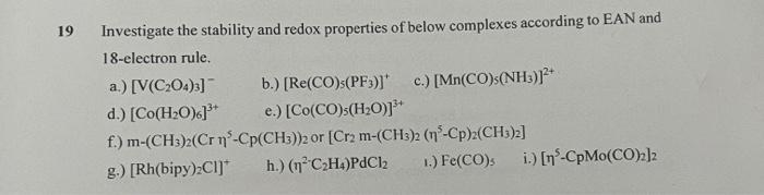 Solved 19 Investigate the stability and redox properties of | Chegg.com