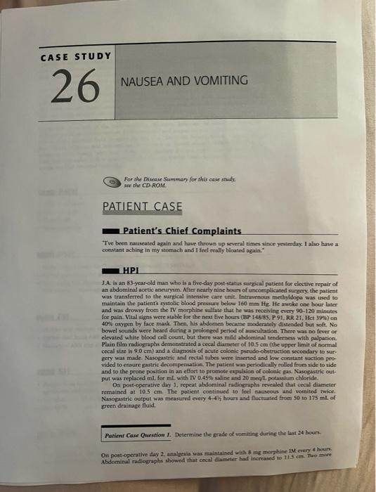 Solved CASE STUDY 26 NAUSEA AND VOMITING For the Disease | Chegg.com