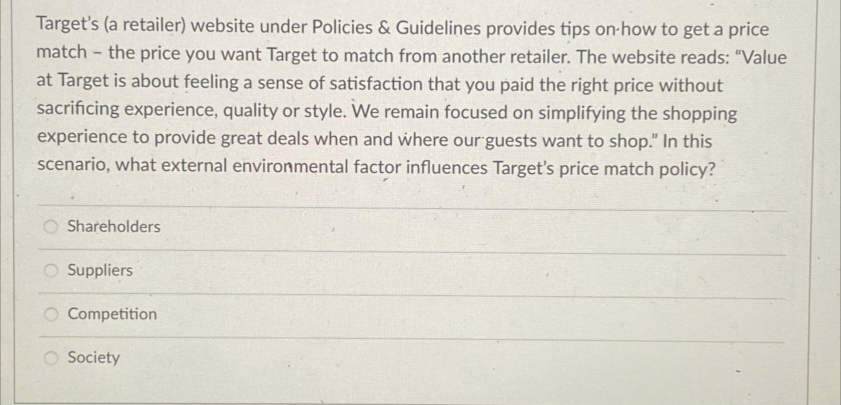 Solved Target's (a retailer) ﻿website under Policies & | Chegg.com