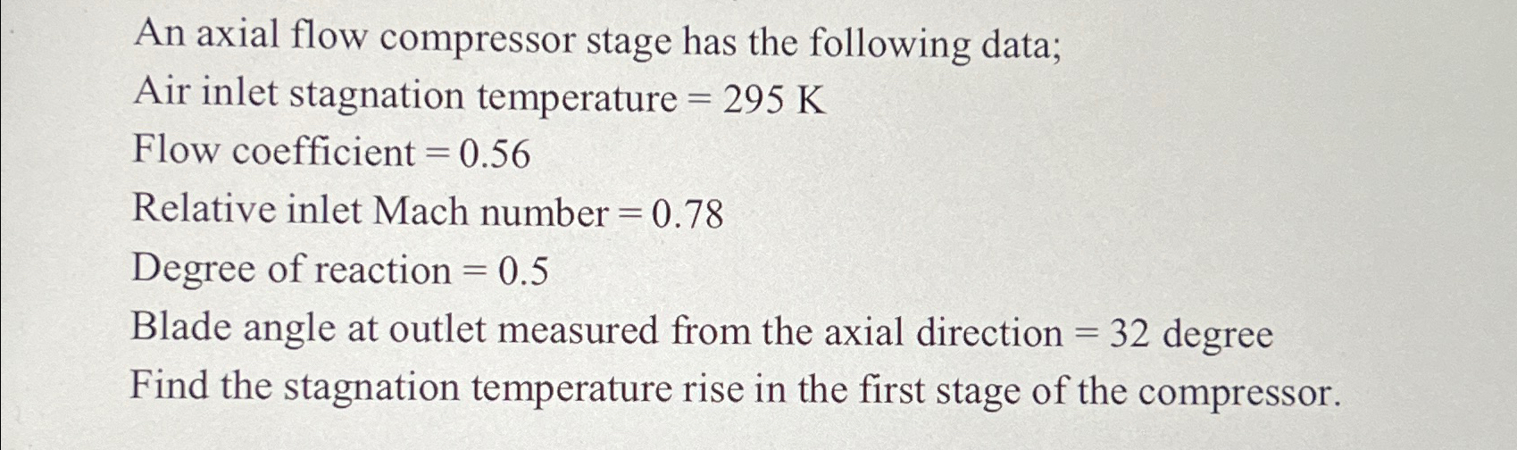 Solved An axial flow compressor stage has the following | Chegg.com