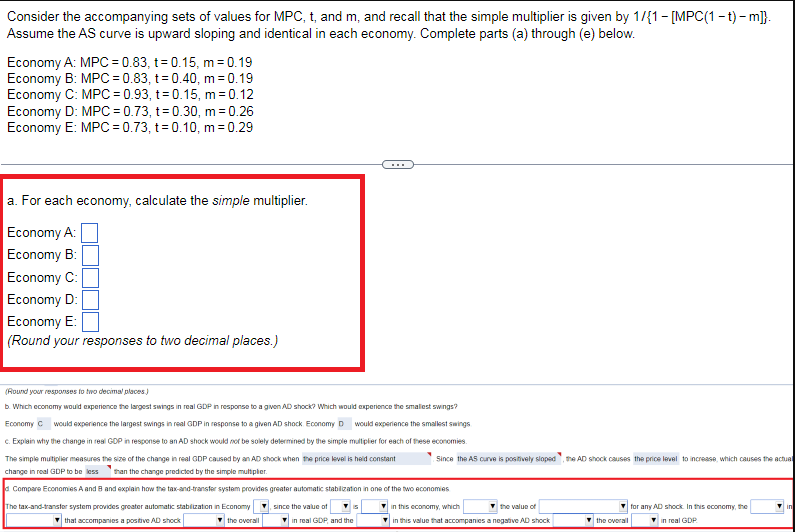 Solved Consider the accompanying sets of values for MPC, t, | Chegg.com