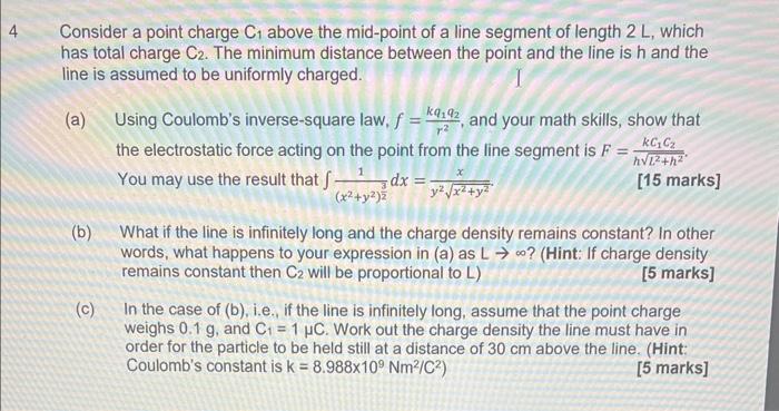Solved Consider a point charge C1 above the mid-point of a | Chegg.com