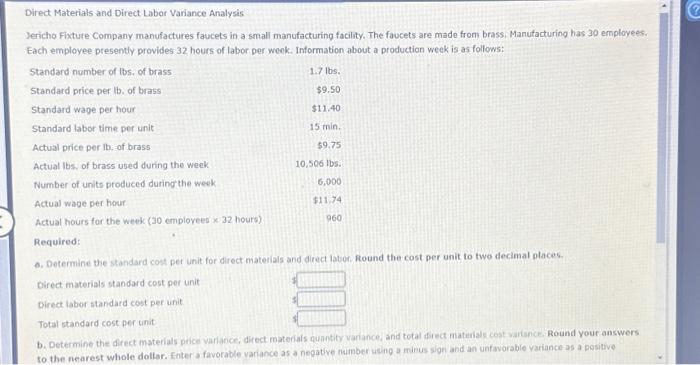 Solved Direct Materials and Direct Labor Variance Analysis | Chegg.com