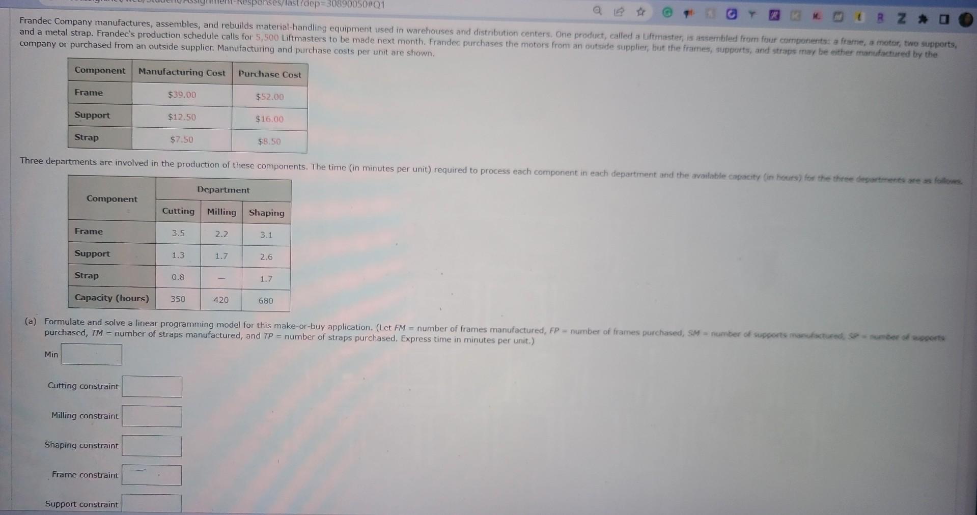 \begin{tabular}{|l|c|c|} \hline Component & | Chegg.com