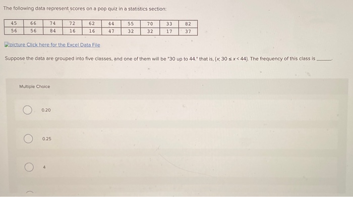 Solved The following data represent scores on a pop quiz in | Chegg.com