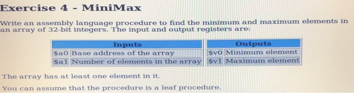 Solved Exercise 4 - MiniMax Write an assembly language | Chegg.com
