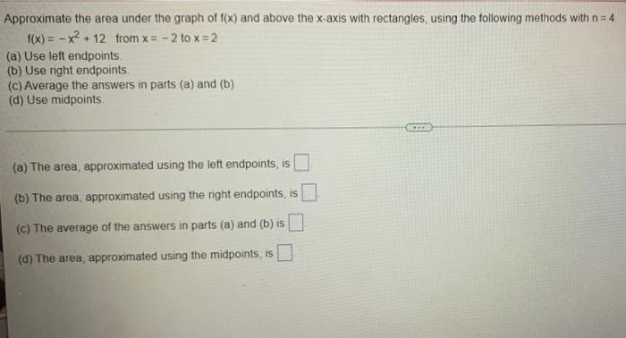 Solved Approximate the area under the graph of f(x) and | Chegg.com
